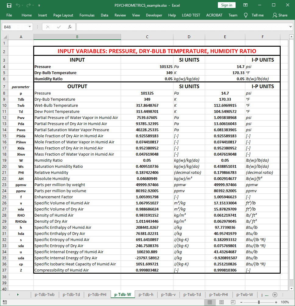Humid Air Properties - Psychrometrics Excel Add-in